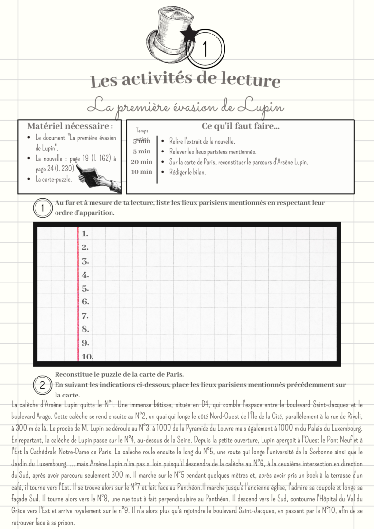 Plan de travail ⎜L’évasion d’Arsène Lupin – Flaubert and Co.