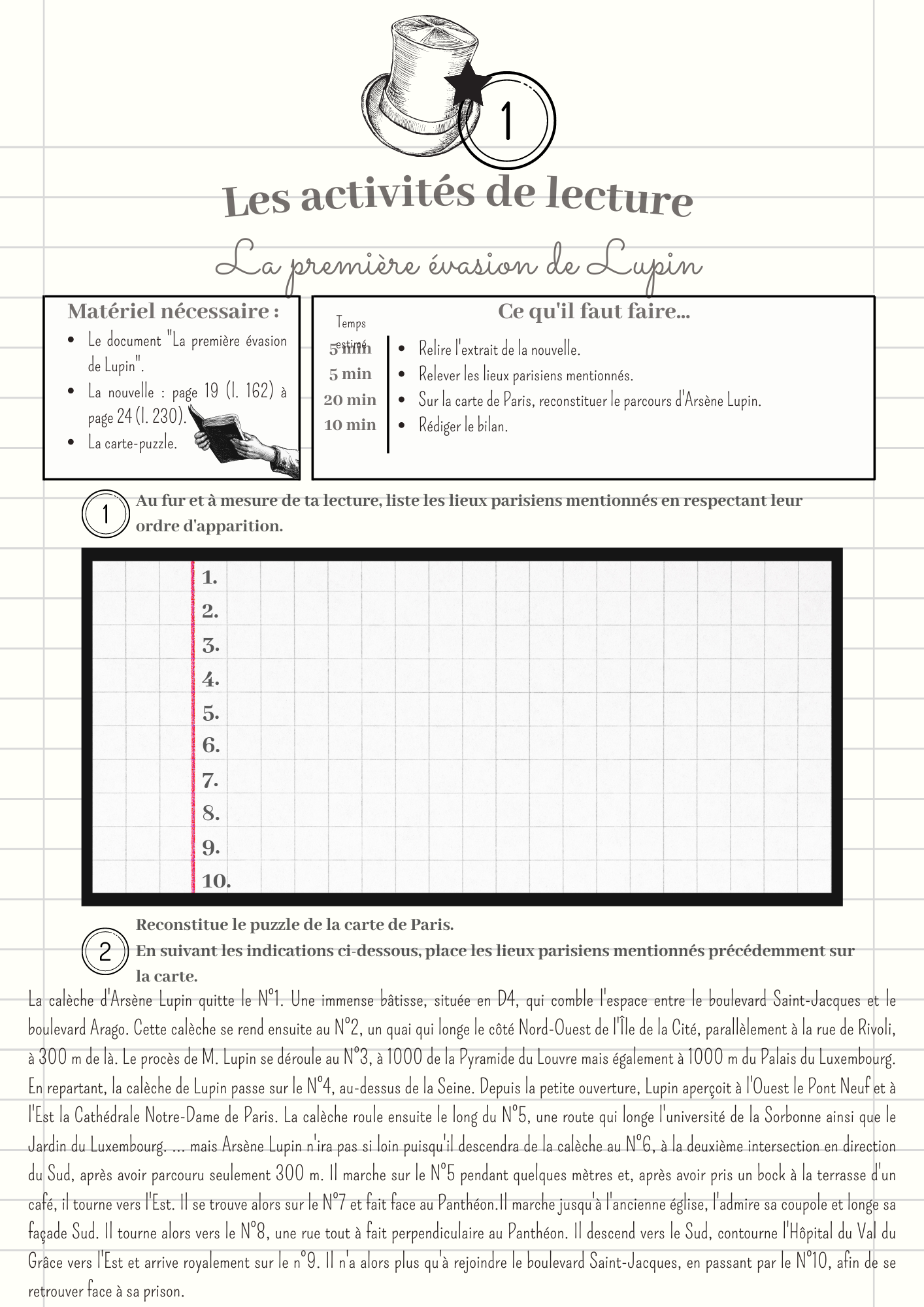 Plan de travail ⎜L’évasion d’Arsène Lupin – Flaubert and Co.