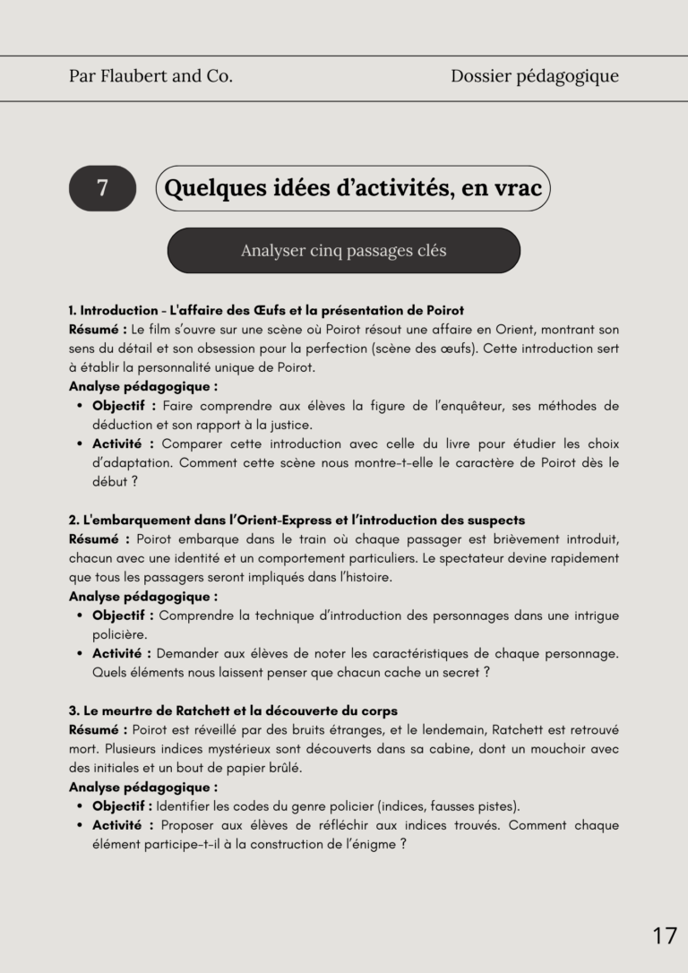 Le Crime de l’Orient Express : le dossier pédagogique – Flaubert and Co.