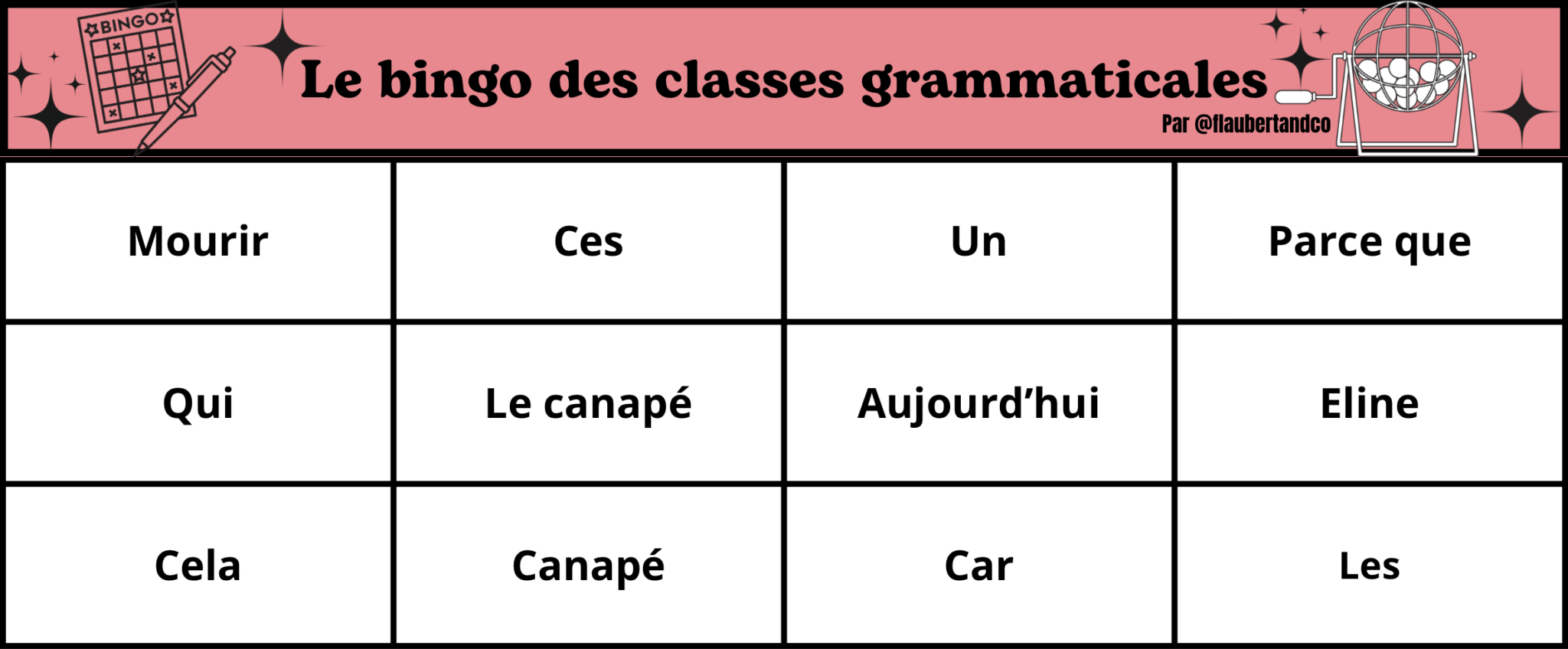 Le bingo des classes grammaticales ! – Flaubert and Co.
